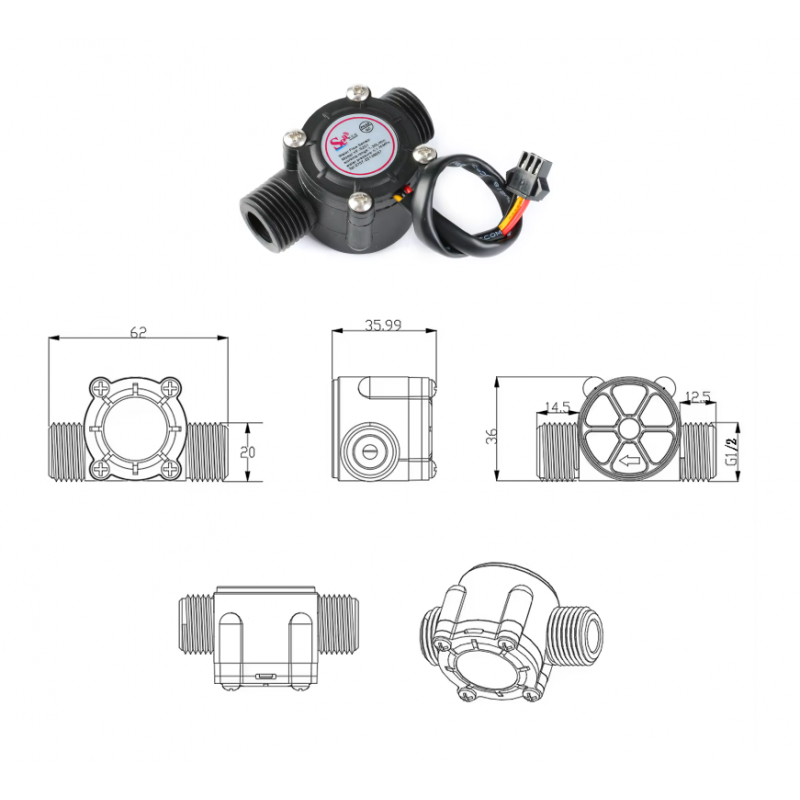 Sensor Flujo Agua Vhome YF-S201 Caudalímetro 30l/m ESP32 Arduino